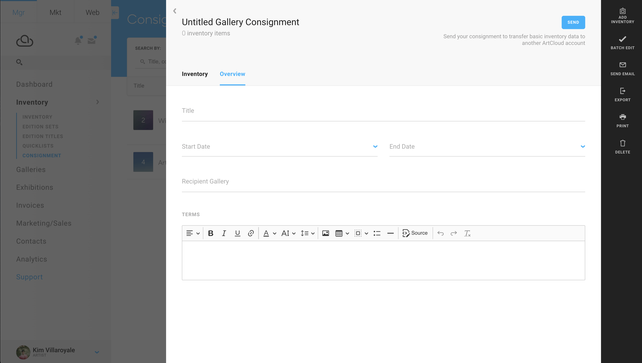 How to Create a Consignment List & send to a Gallery